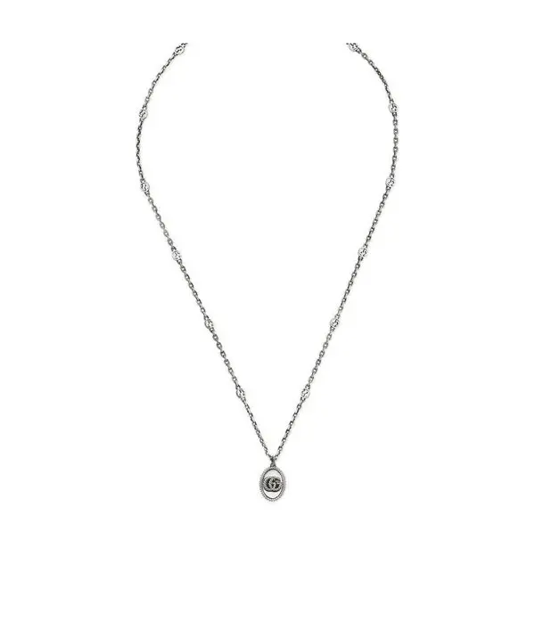 Gucci Sterling Silver Oval Necklace With Gg Motif