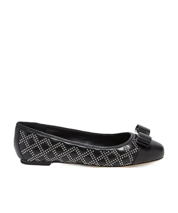 FERRAGAMO Studded Ballet Flats With Bow Detailing