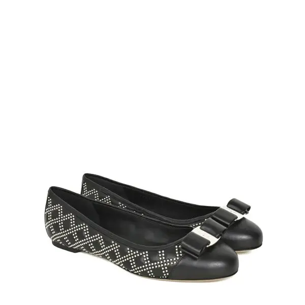 FERRAGAMO Studded Ballet Flats With Bow Detailing