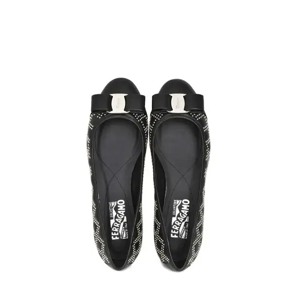 FERRAGAMO Studded Ballet Flats With Bow Detailing