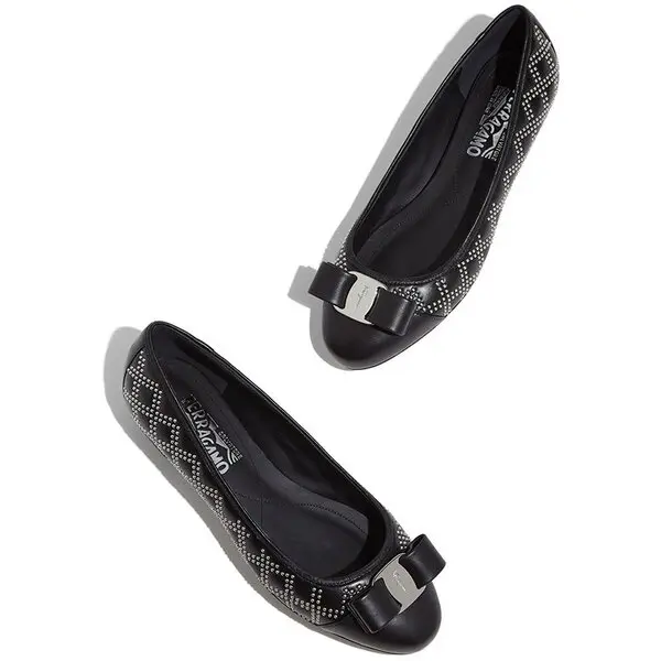 FERRAGAMO Studded Ballet Flats With Bow Detailing