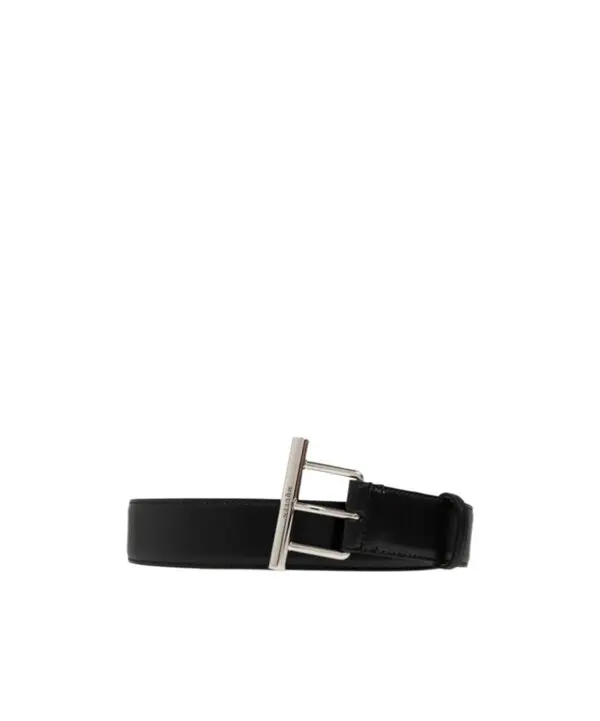 Alexander McQueen T-bar Logo Buckle Leather Belt - Black