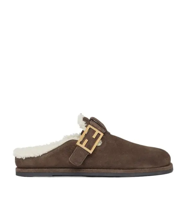 Fendi Round Toe Slippers With Ff Buckle