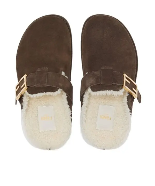 Fendi Round Toe Slippers With Ff Buckle