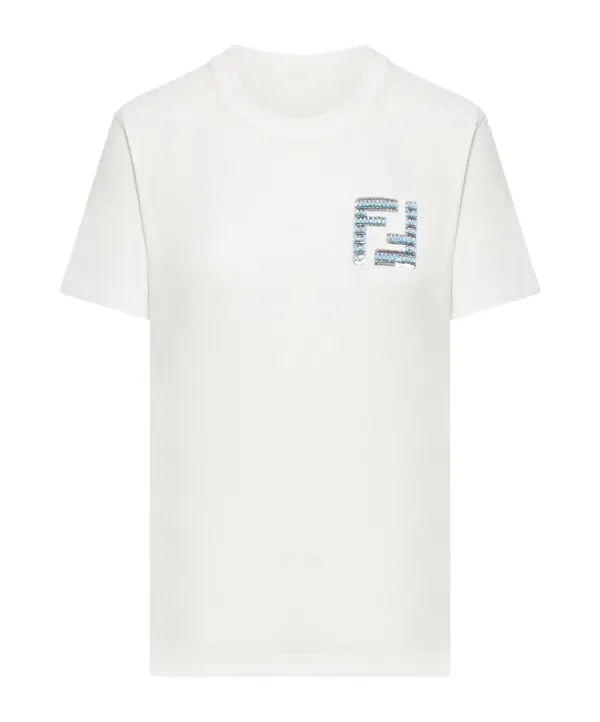 Fendi Logo Embroidered Crewneck T-shirt - White