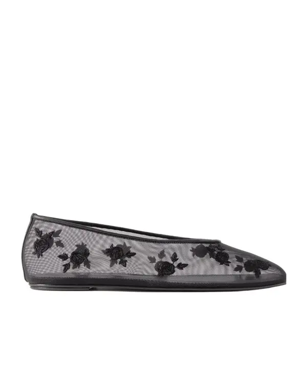 Magda Butrym Mesh Ballet Flats With Embroidered Floral Detail - Black