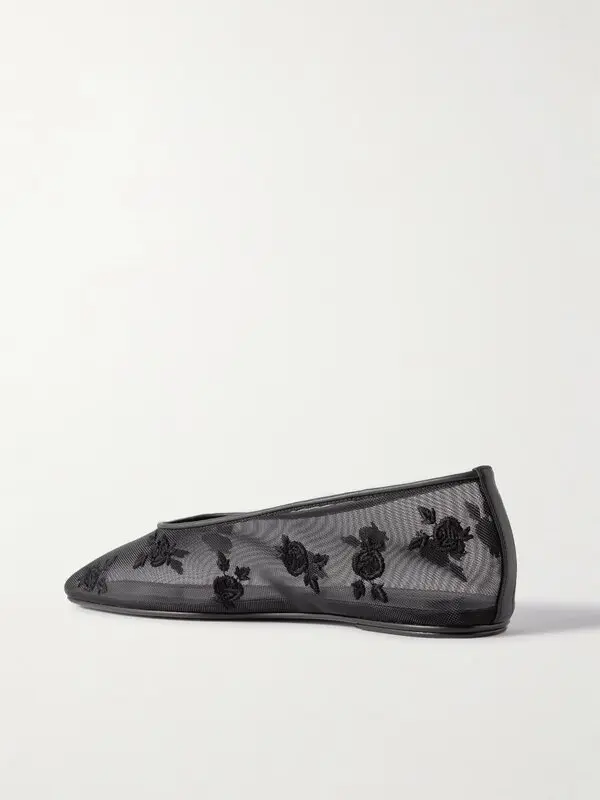 Magda Butrym Mesh Ballet Flats With Embroidered Floral Detail - Black