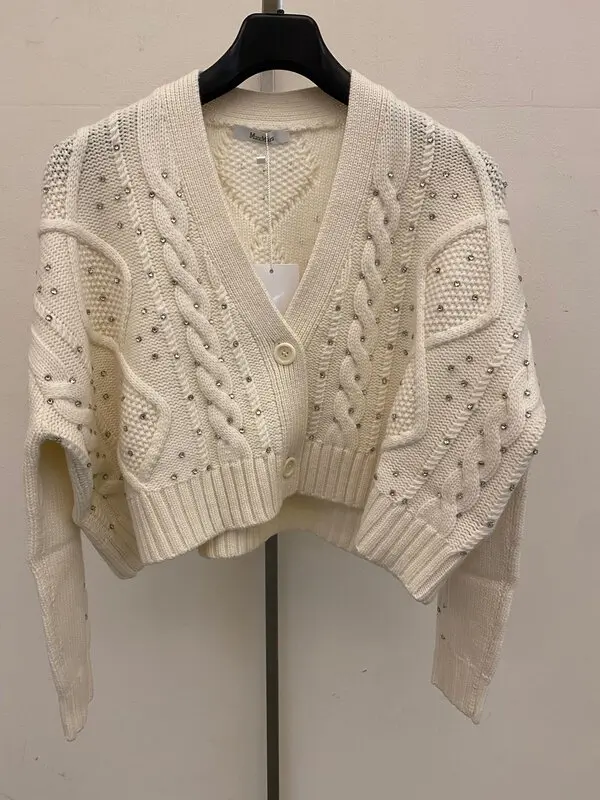 Max Mara Embellished Ribbed Knit Cardigan