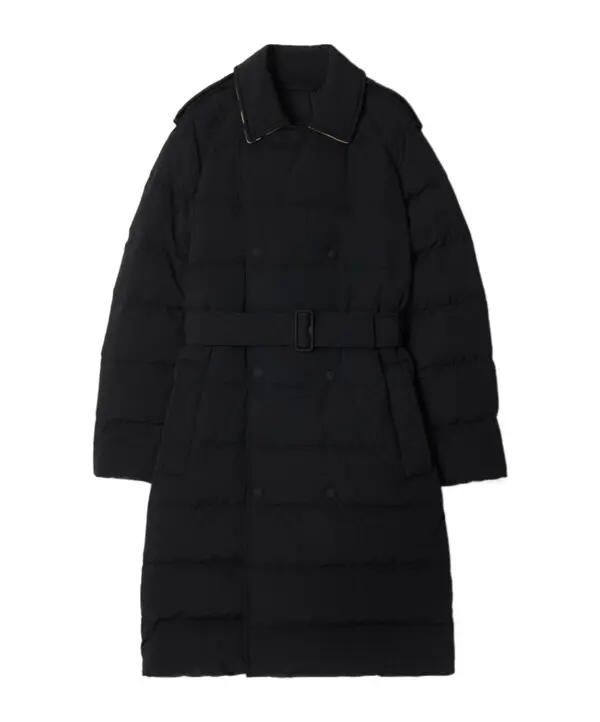 Burberry Belted Waist Mid-length Puffer Coat - Black/sand