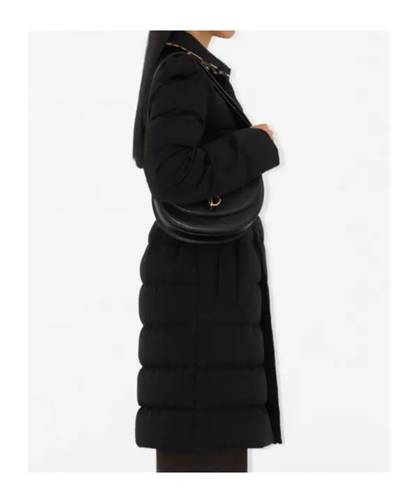 Burberry Belted Waist Mid-length Puffer Coat - Black/sand