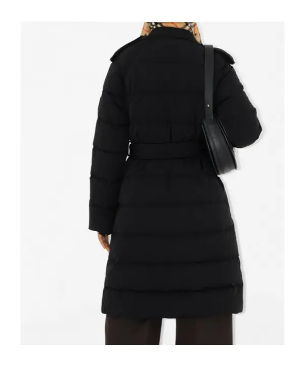 Burberry Belted Waist Mid-length Puffer Coat - Black/sand