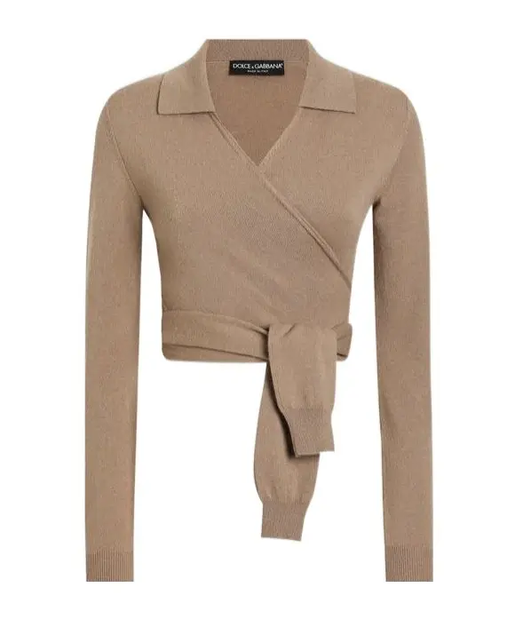 Dolce & Gabbana Wrapped Knitted Cardigan With Lapel Neck - Brown