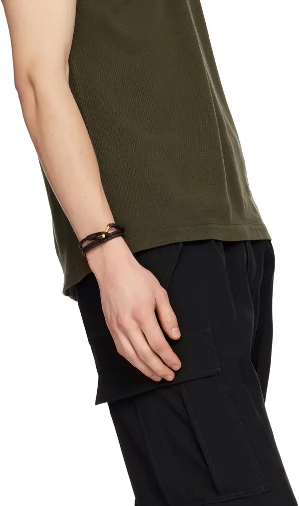 TOM FORD Braided Leather Bracelet With Engraved Logo Buckle - Black