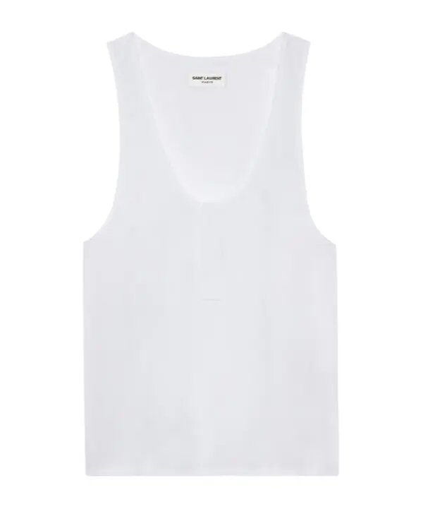 Saint Laurent Sleeveless Henley Tank Top - White