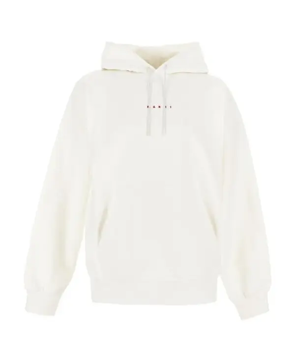 Marni Logo Printed Drawstring Hoodie - White