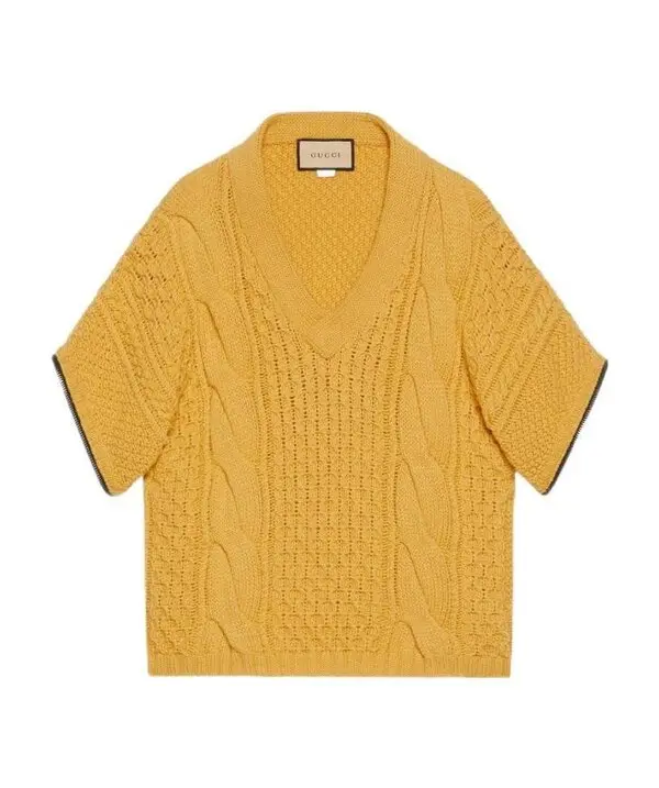 Gucci V-neck Cable Knit Pullover With Removable Sleeves