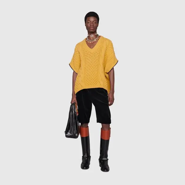 Gucci V-neck Cable Knit Pullover With Removable Sleeves
