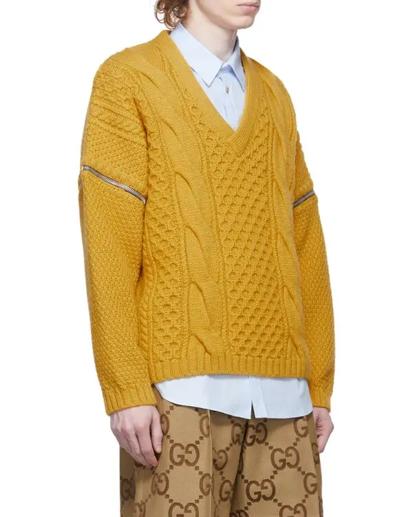 Gucci V-neck Cable Knit Pullover With Removable Sleeves