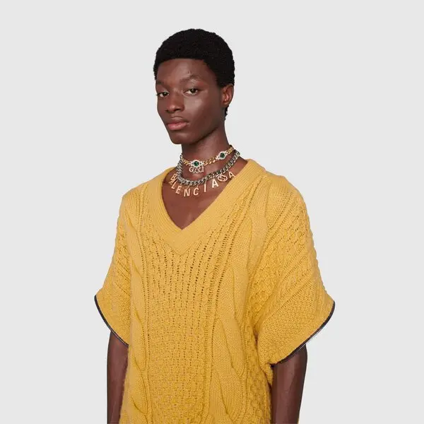 Gucci V-neck Cable Knit Pullover With Removable Sleeves