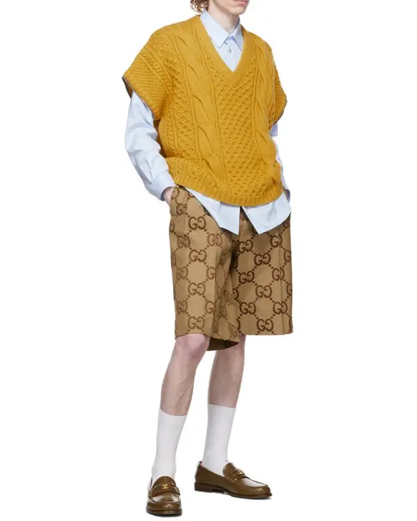 Gucci V-neck Cable Knit Pullover With Removable Sleeves