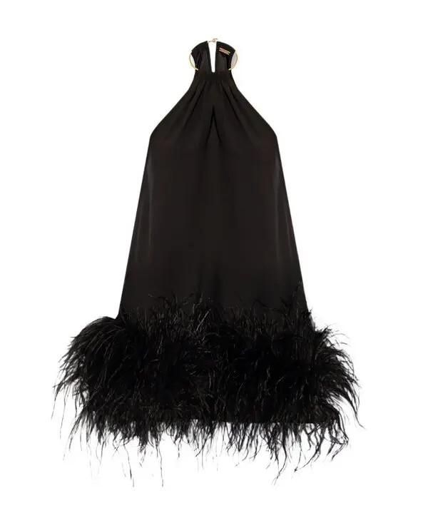 Cult Gaia Feather Trim Halter Dress
