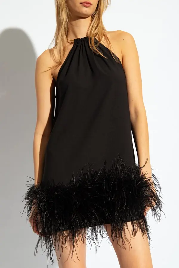 Cult Gaia Feather Trim Halter Dress