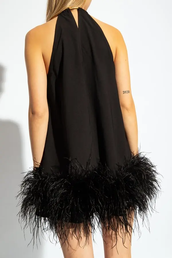 Cult Gaia Feather Trim Halter Dress