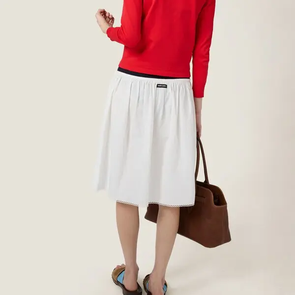 Miu Miu Slubbed Poplin Skirt With Lace Trim