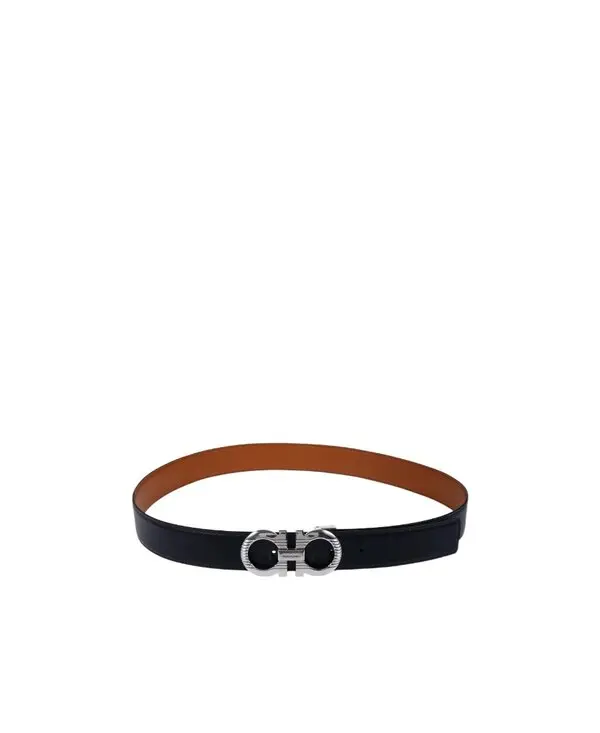 FERRAGAMO Gancini Buckle Reversible Leather Belt - Alpaca/black