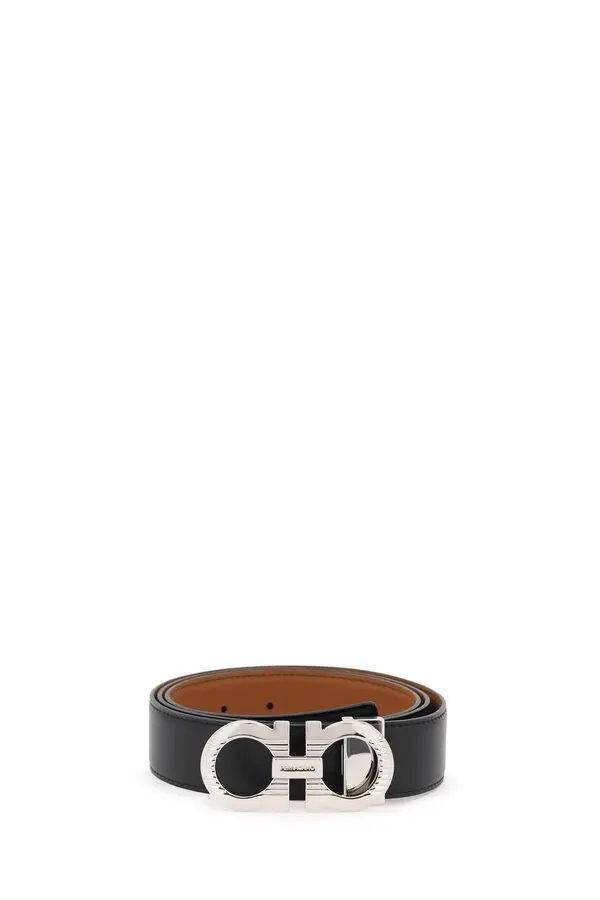 FERRAGAMO Gancini Buckle Reversible Leather Belt - Alpaca/black