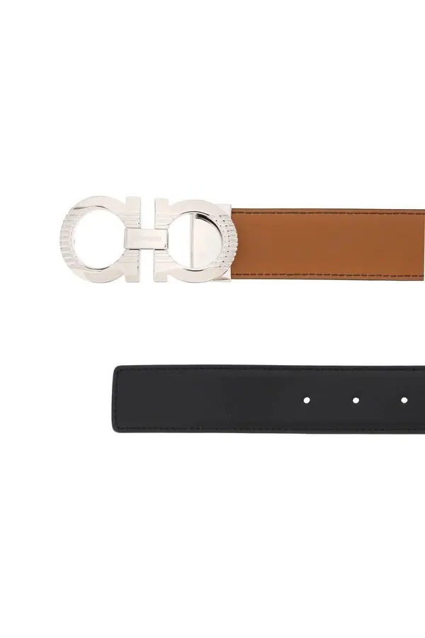 FERRAGAMO Gancini Buckle Reversible Leather Belt - Alpaca/black
