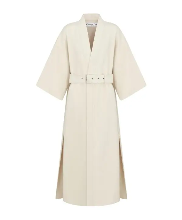 Dior Belted V-neck Coat - White