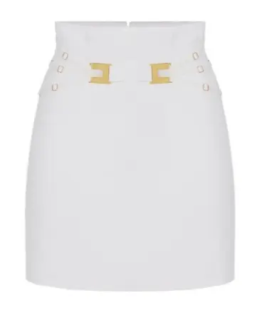 Elisabetta Franchi High-waisted Mini Skirt With Gold Logo Plaque - Ivory