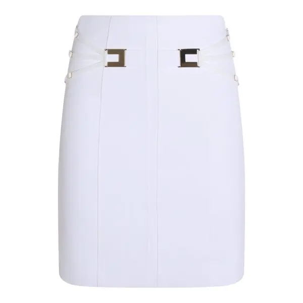 Elisabetta Franchi High-waisted Mini Skirt With Gold Logo Plaque - Ivory