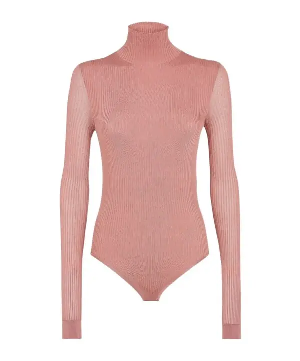 Fendi Long-sleeve Turtleneck Bodysuit With Palladium-plated Label - Pink