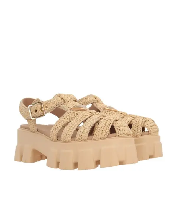 Prada Logo Plaque Caged Heeled Sandals