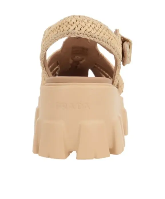 Prada Logo Plaque Caged Heeled Sandals