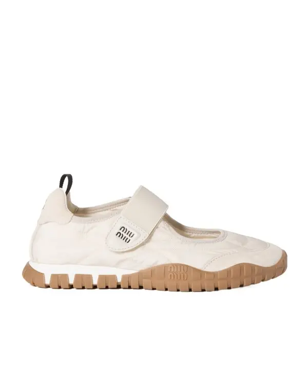 Miu Miu Round Toe Ballet Flats With Hook-and-loop Closure - Ivory
