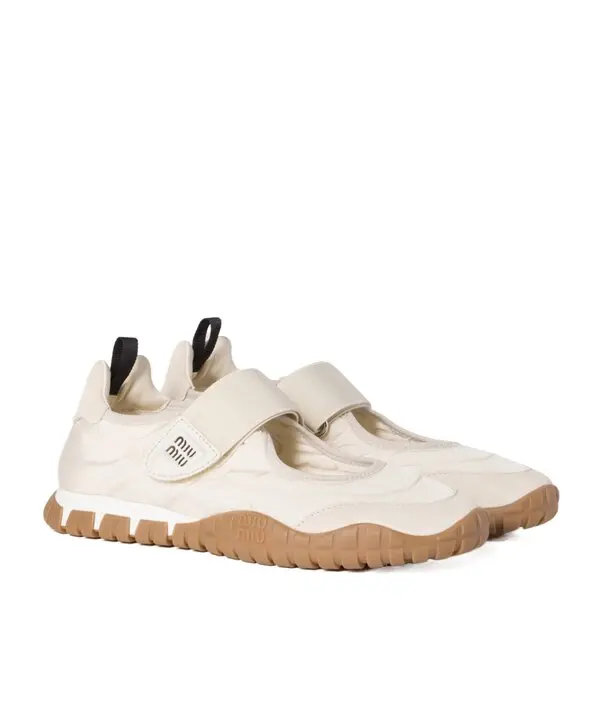 Miu Miu Round Toe Ballet Flats With Hook-and-loop Closure - Ivory