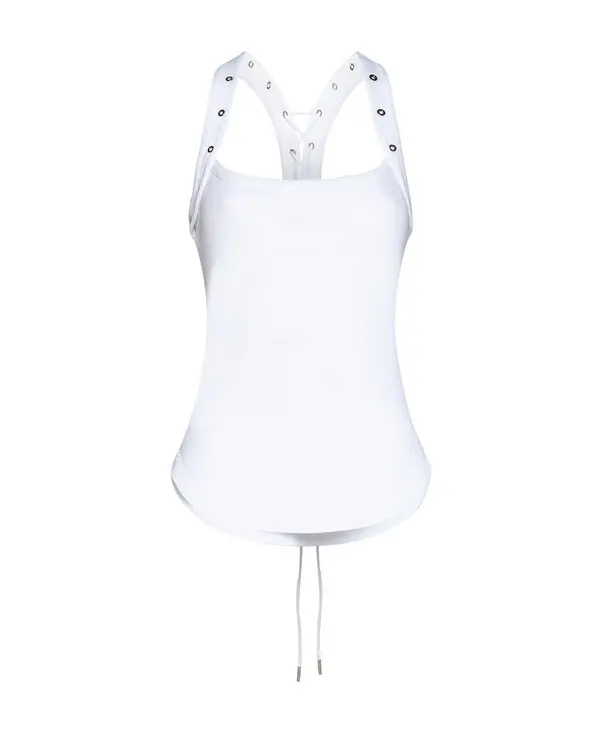 Attico Racer Back Ribbed Tank Top With Metal Eyelets And Drawstring Detail - White