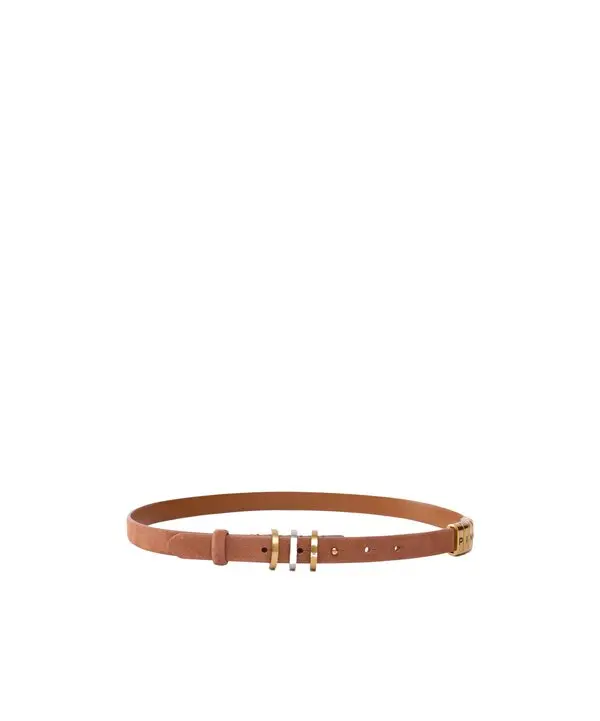 Pinko 2cm Suede Belt With Logo-engraved Rings - Brown