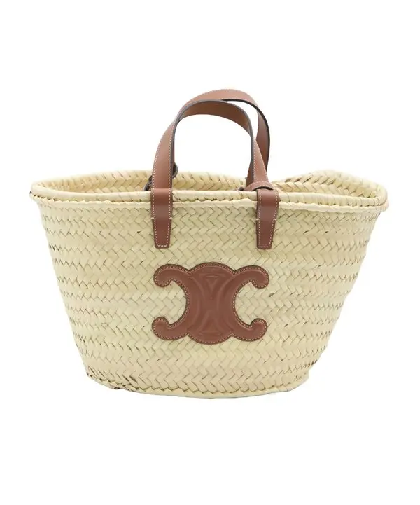 Celine Teen Classic Panier In Palm Leaves And Calfskin - Tan