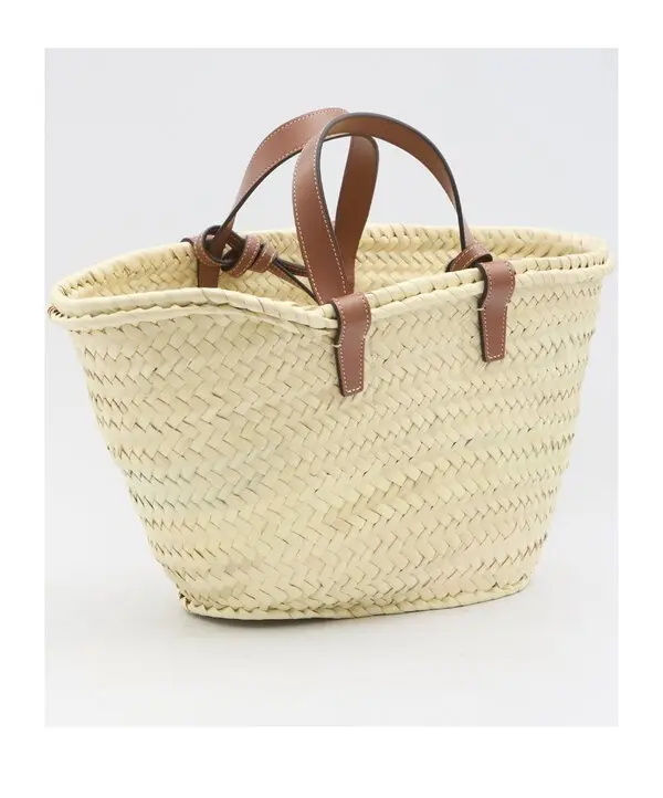 Celine Teen Classic Panier In Palm Leaves And Calfskin - Tan