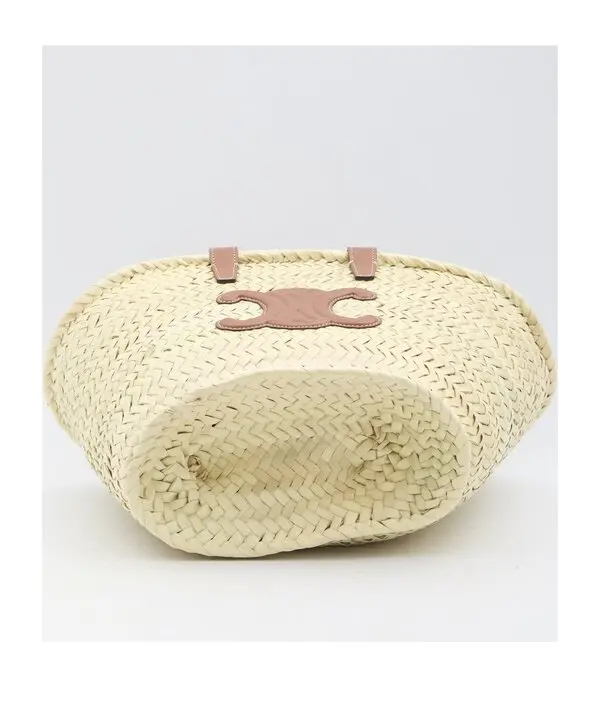 Celine Teen Classic Panier In Palm Leaves And Calfskin - Tan
