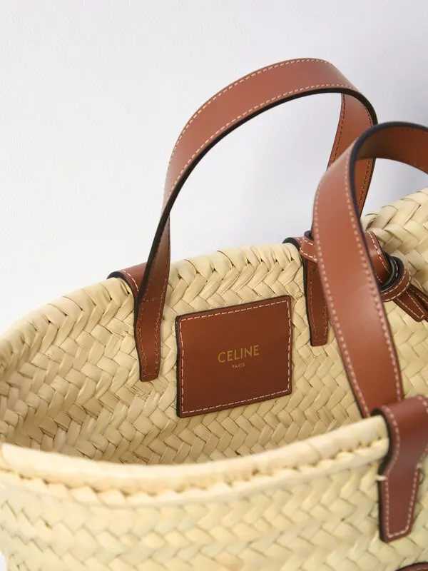 Celine Teen Classic Panier In Palm Leaves And Calfskin - Tan