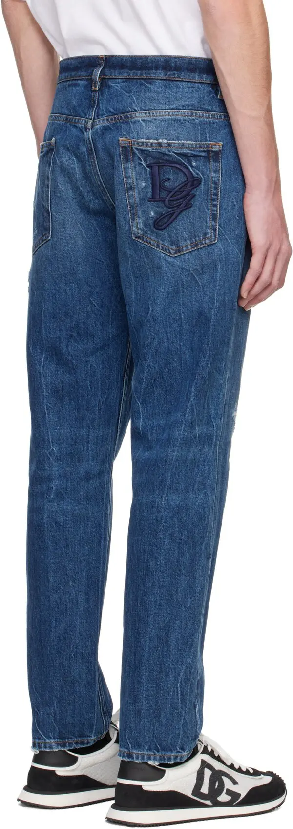 Dolce & Gabbana Logo Embroidered Distressed Jeans