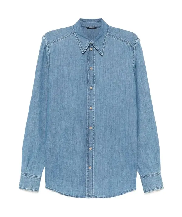Dolce & Gabbana Dolce Gabbana Curved Hem Denim Shirt - Light Blue