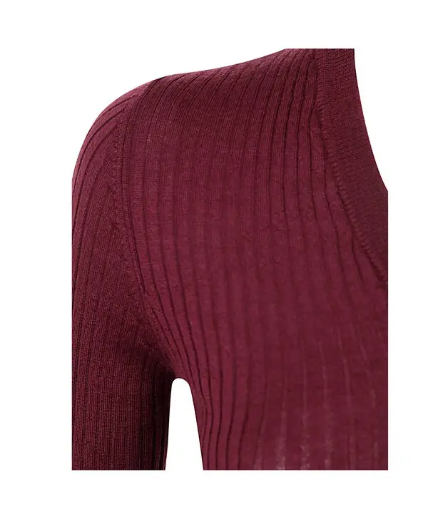 La DoubleJ V-neck Slim-fit Ribbed Knit Jumper With Feather Cuffs - Bordeaux