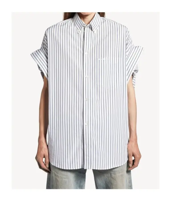 Balenciaga Tucked Short-sleeve Shirt - White/blue