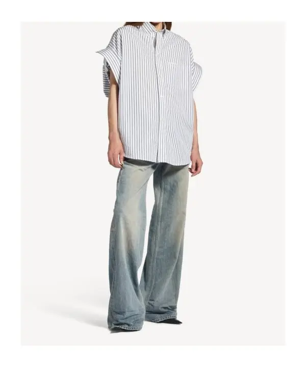 Balenciaga Tucked Short-sleeve Shirt - White/blue